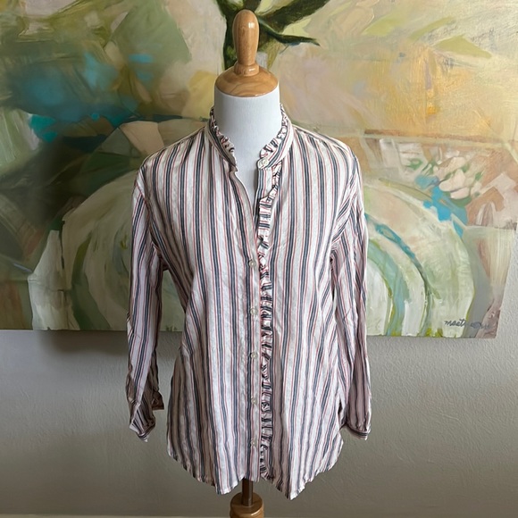 Trovata | Tops | Trovata Birds Of Paradise Cotton Blouse Striped Ruffle ...